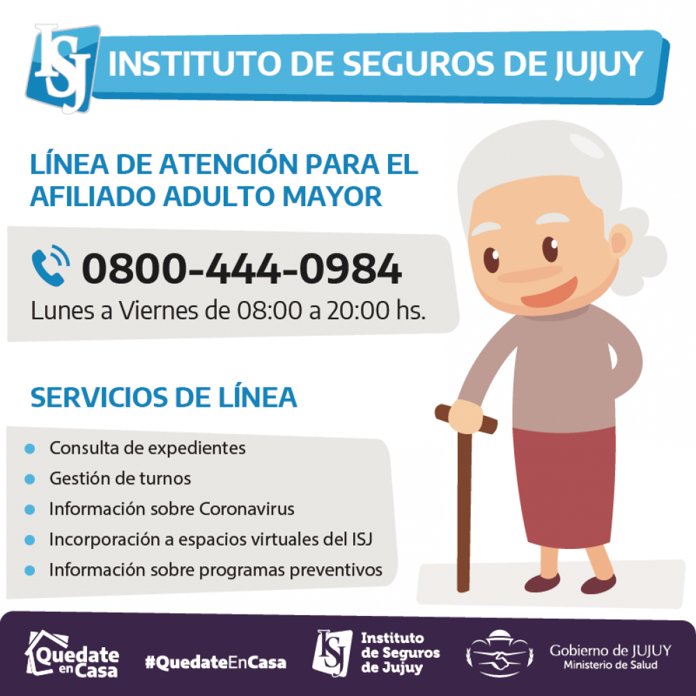 Línea de atención para el Afiliado Adulto Mayor | Instituto de Seguros de Jujuy